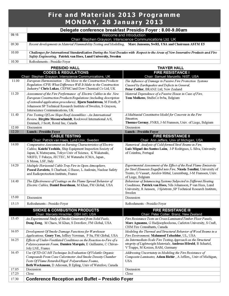Fire and Materials Conference Programme